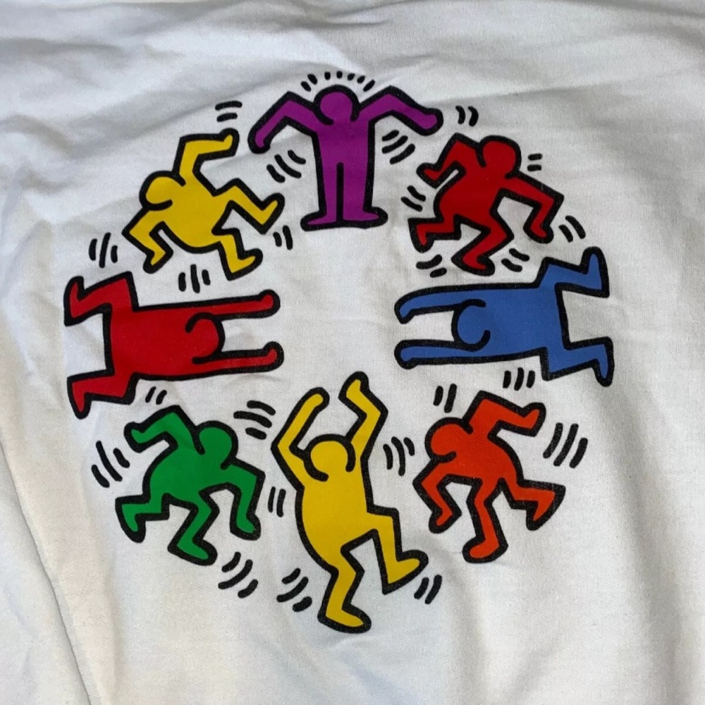 Keith Haring White Hoodie Rainbow Rare Classic - Gem